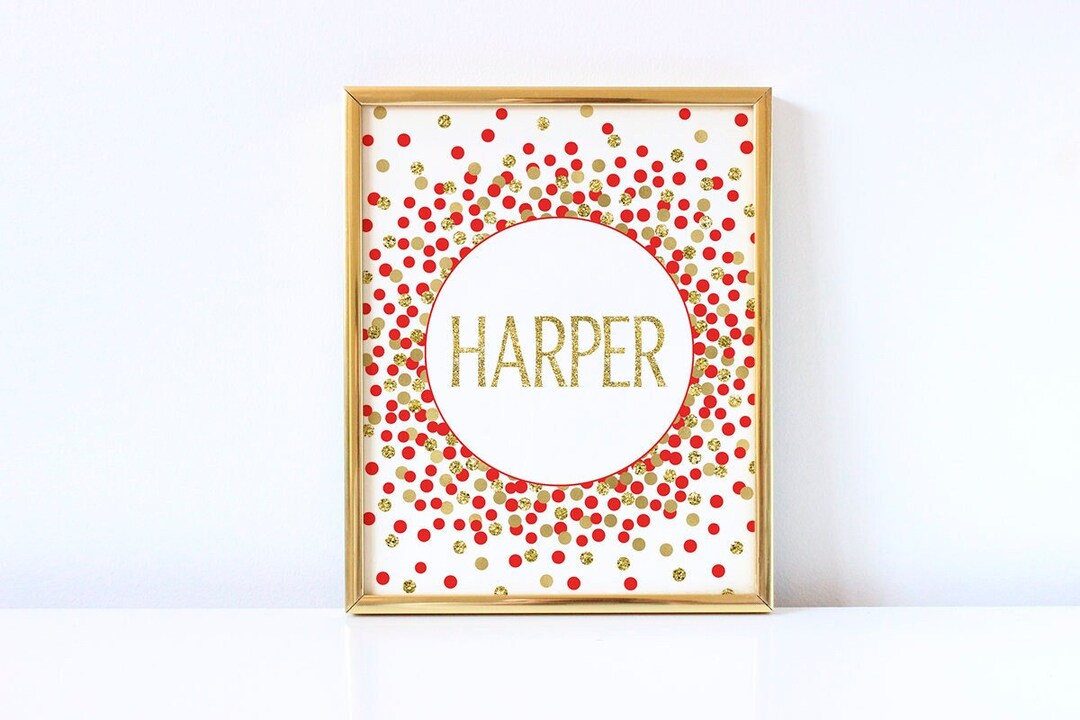 Personalized Name Sign Red Gold Name Printable Baby Girl Shower or ...