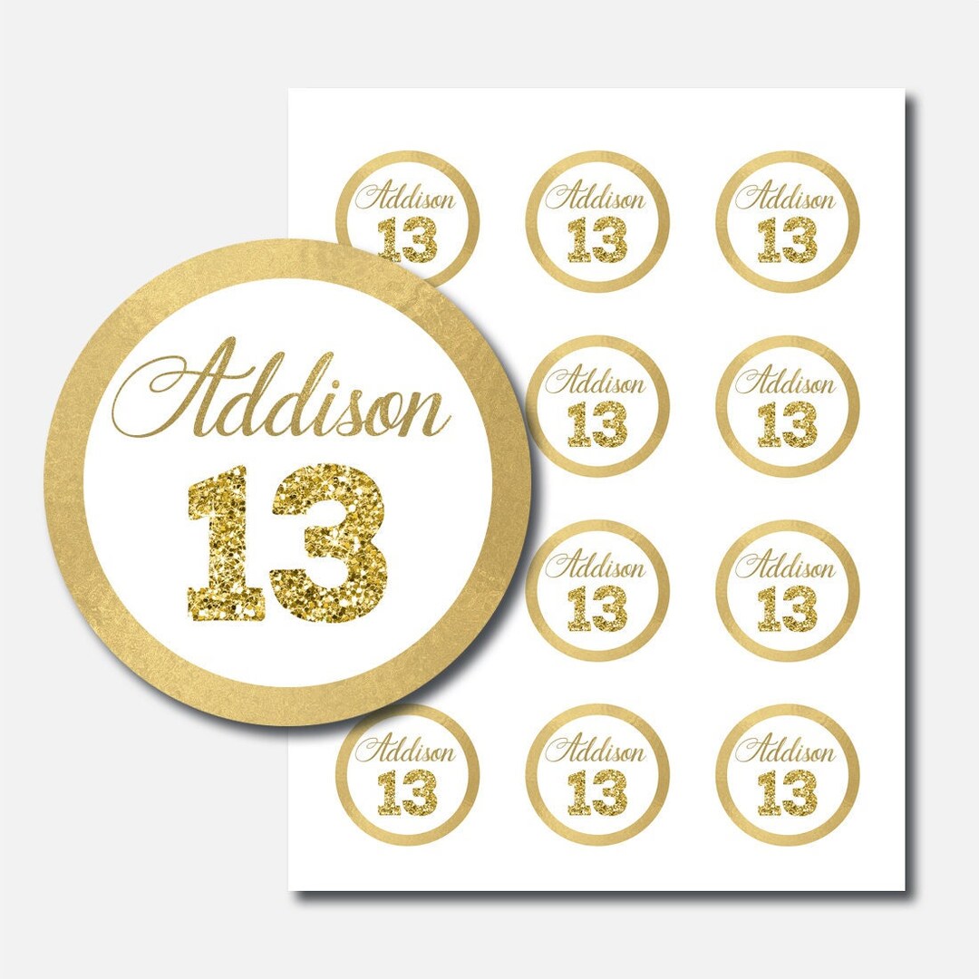 Personalized Birthday Tags 2x2 Gold Birthday Decorations 13th Birthday ...