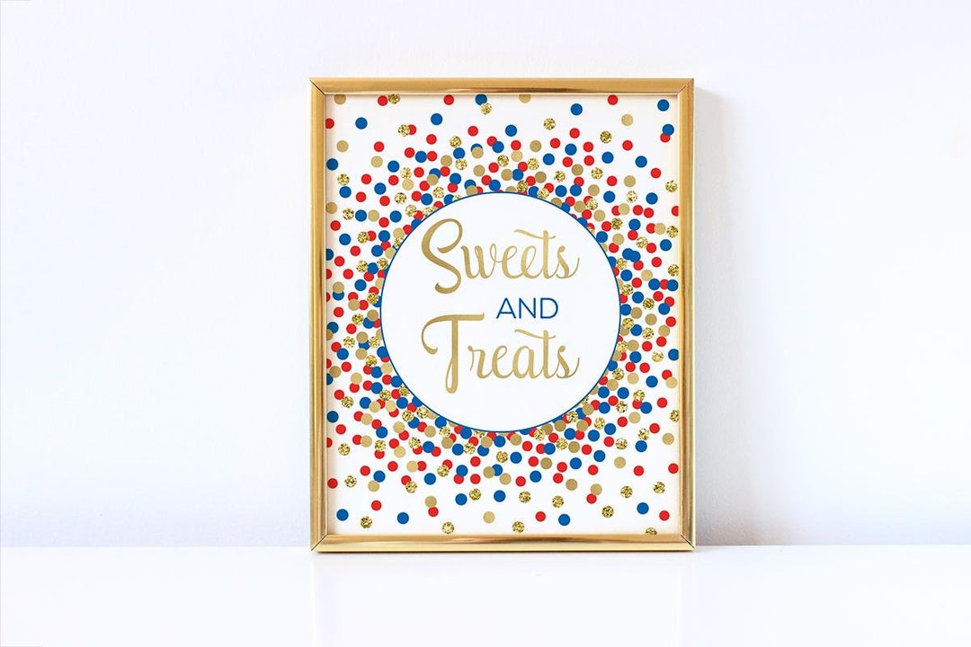 Sweets and Treats Printable Sign Blue Red and Gold Sweet Treats Print ...