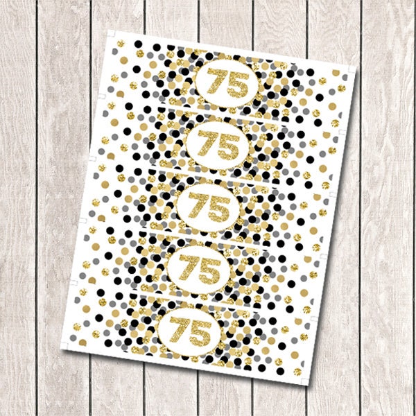 75th Birthday Water Bottle Labels 75th Birthday Party Decorations ...