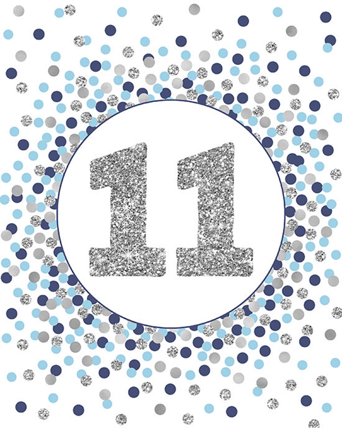 Number 11 Sign Navy Blue Silver Confetti Decorations 11th | Etsy