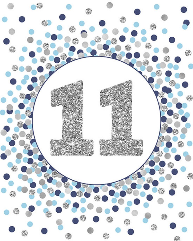 Number 11 Sign Navy Blue Silver Confetti Decorations 11th | Etsy