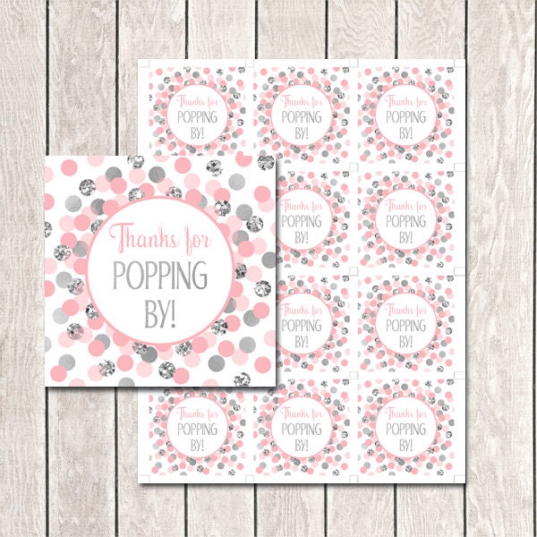 Thanks for Popping by Favor Tags Printable Pink Silver - Etsy