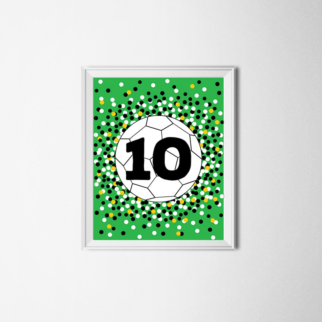 Number 10 Sign Printable Soccer Birthday Decorations Green Black Yellow ...