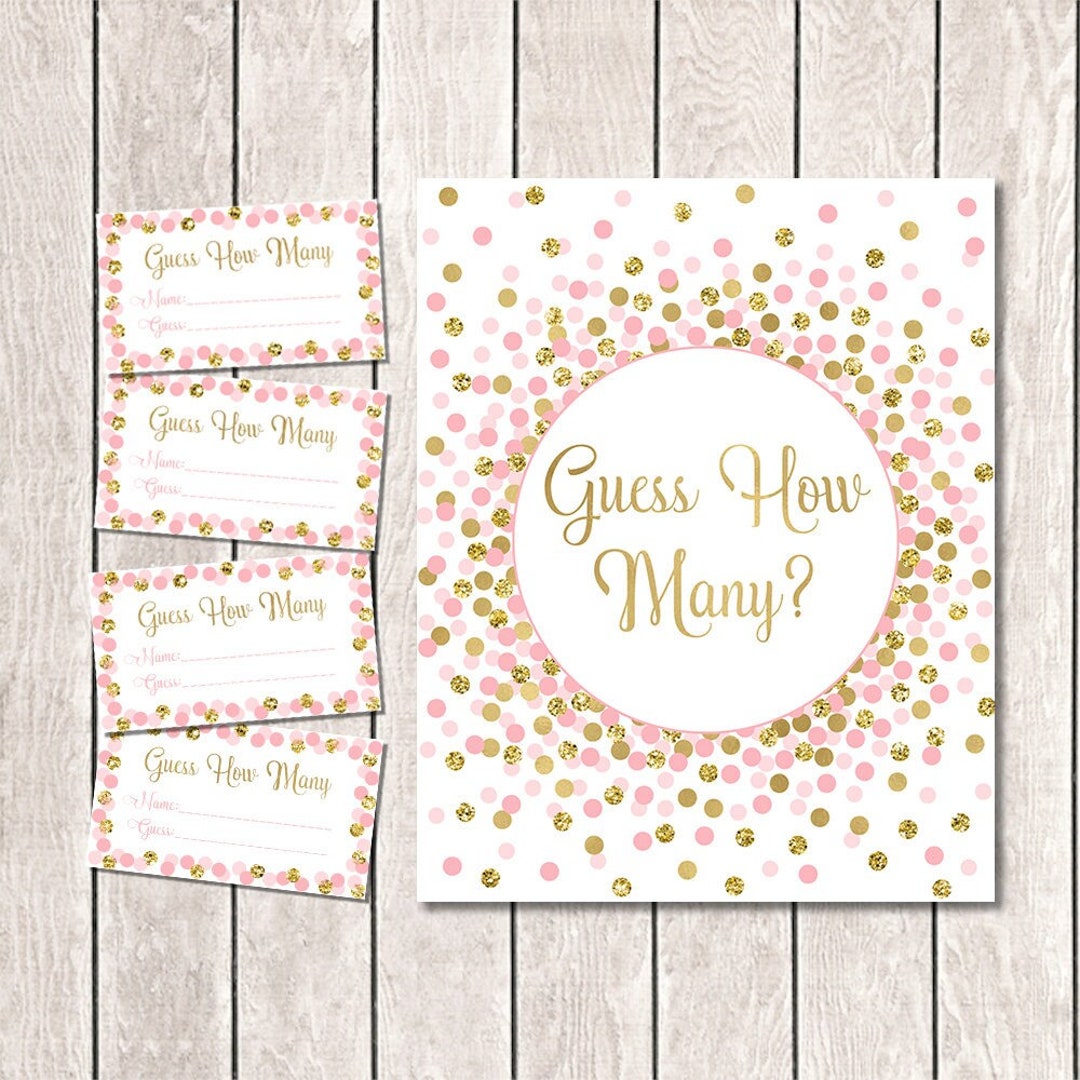 Guess How Many Sign and Cards Printable Pink and Gold Birthday or Baby ...