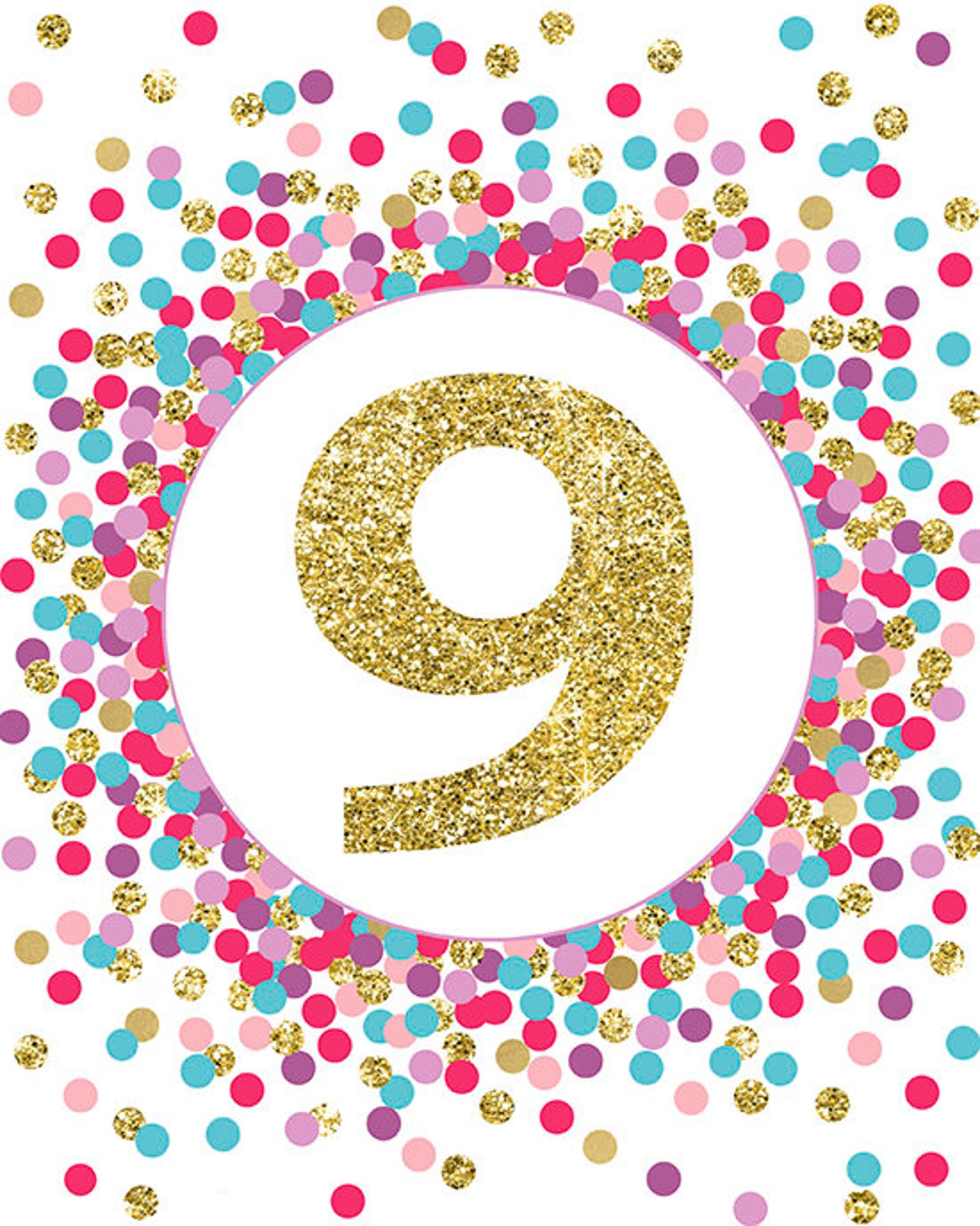 Number 9 Sign Printable Ninth Birthday Party Sign Girl 9th Birthday ...