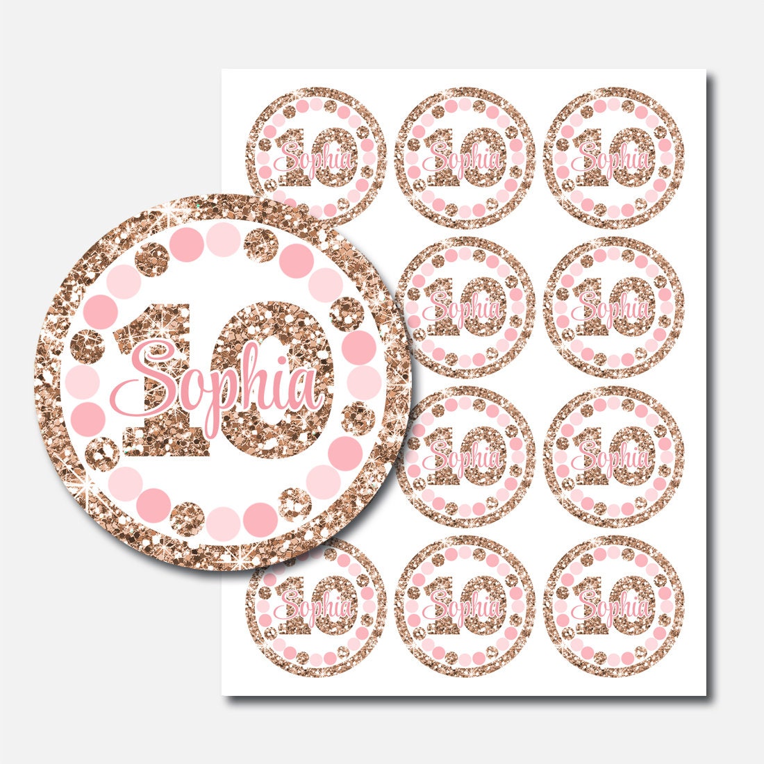Pink and Rose Gold Round Labels Girl Birthday Tags - Etsy