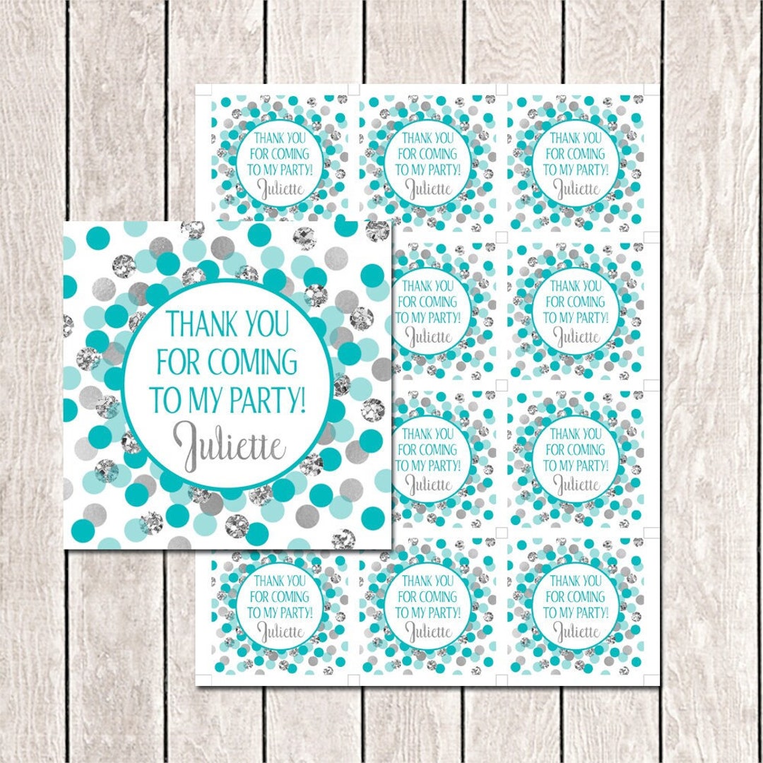 Thank You for Coming to My Party Tags Teal Silver Favor Tags Printable ...