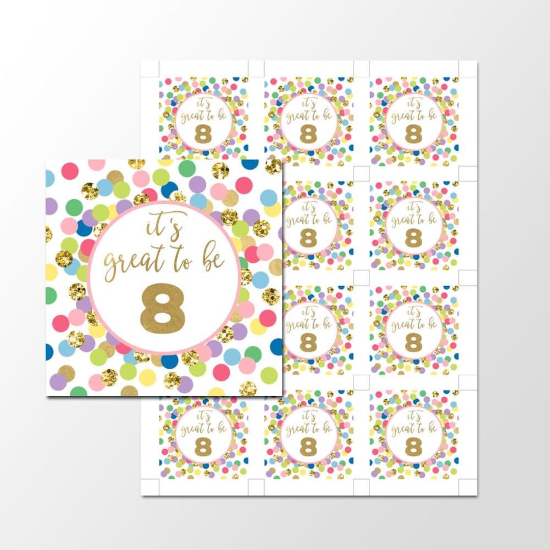 It's Great to Be 8 Favor Tag Rainbow Confetti Tags Printable 8th ...