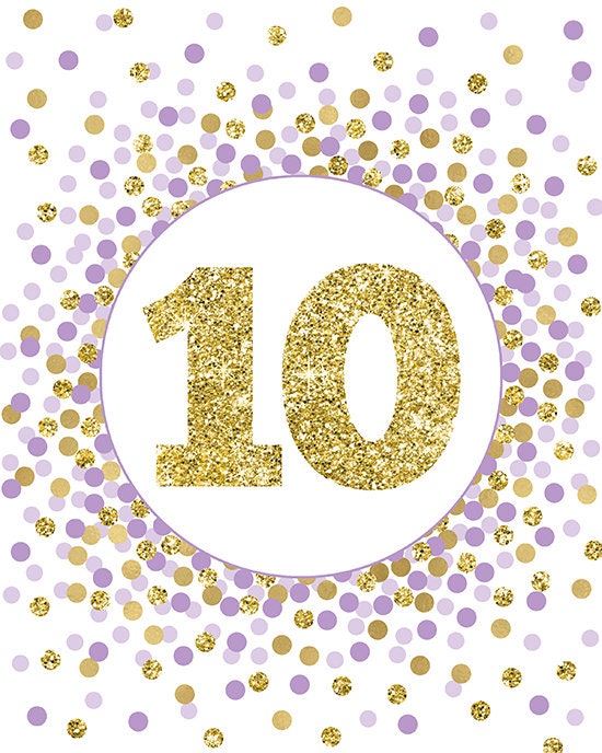Number 10 Sign Printable Purple and Gold 10th Birthday - Etsy UK