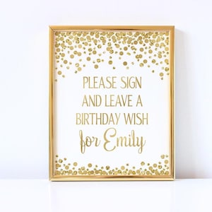 Please Sign and Leave a Birthday Wish Sign Printable Gold Birthday ...