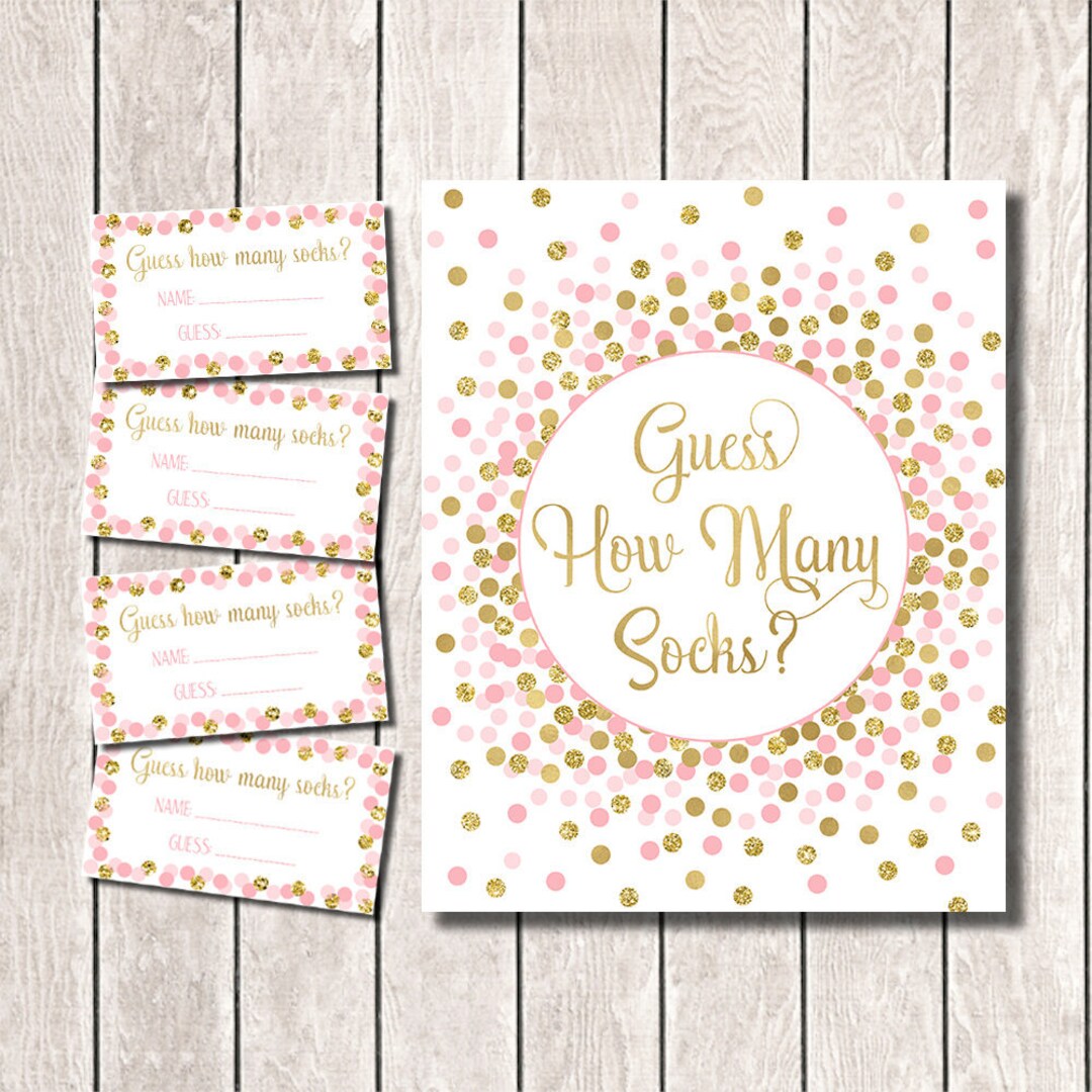 Guess How Many Socks Sign Printable Baby Shower Game Pink and Gold ...
