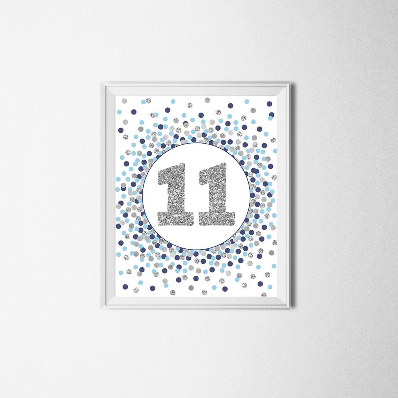 Number 11 Sign Navy Blue Silver Confetti Decorations 11th | Etsy