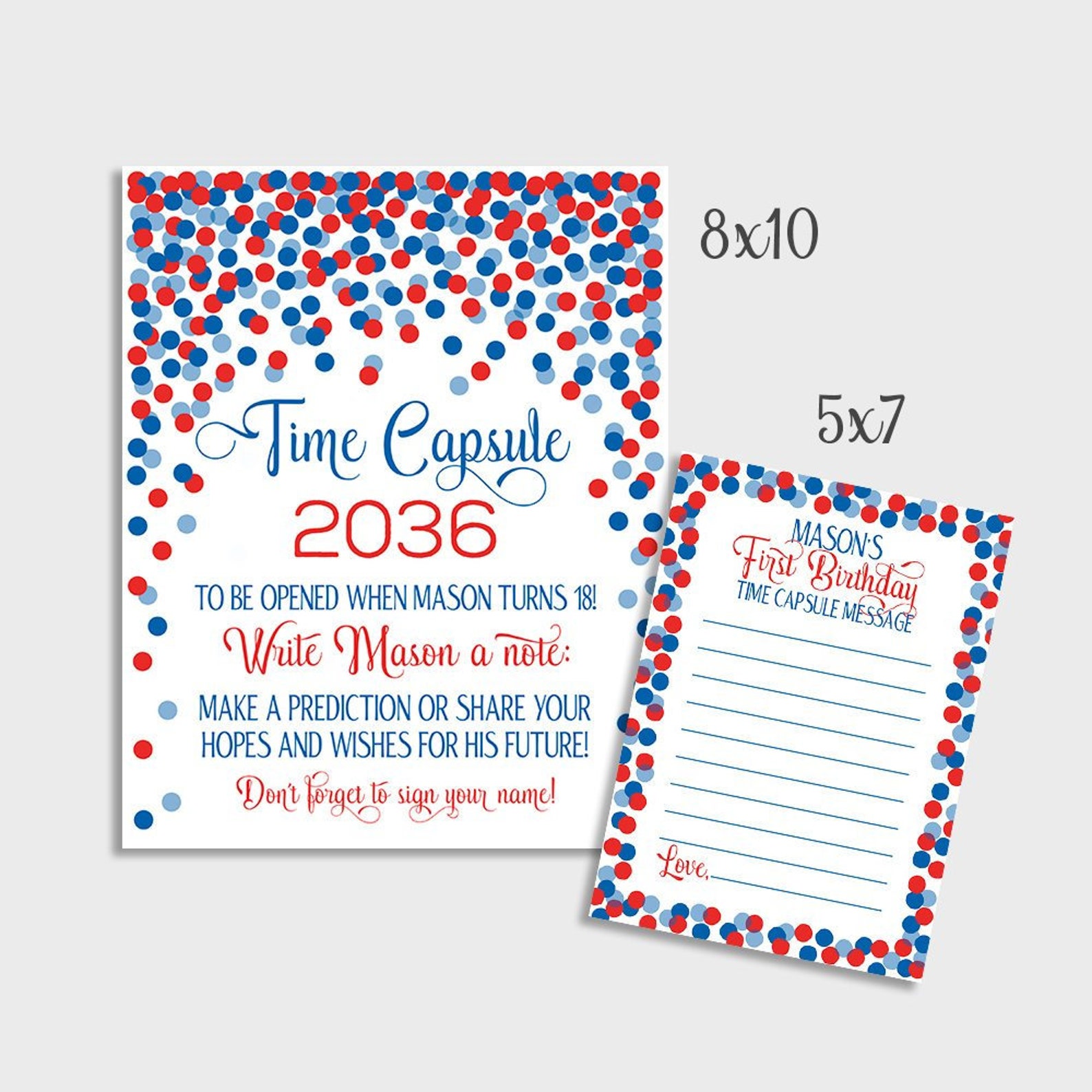 Red and Blue Time Capsule Boy or Girl 1st Birthday Party | Etsy