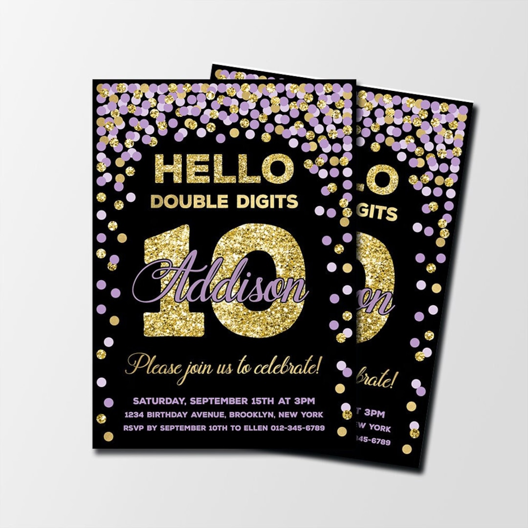 Double Digits Invitation Purple and Gold 10th Birthday Invitation ...