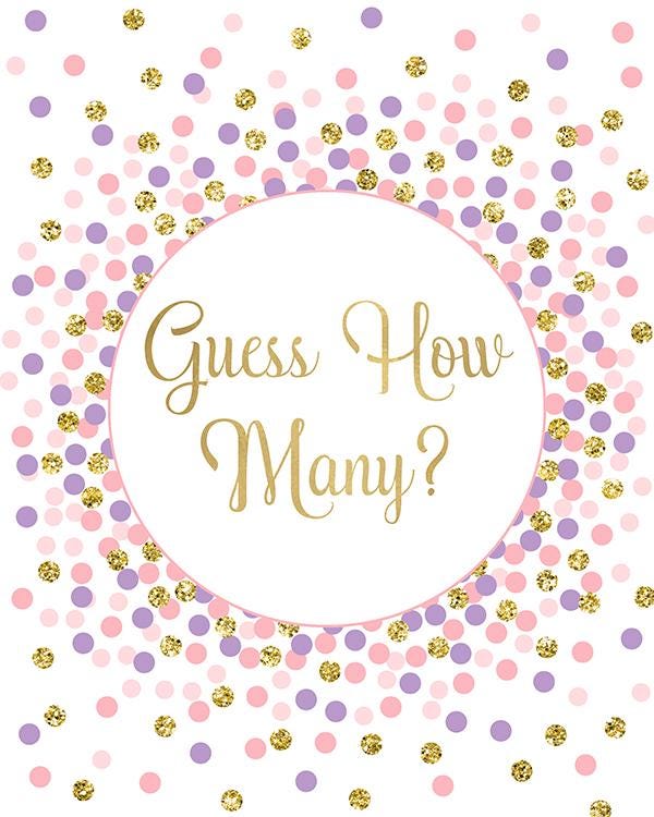 Guess How Many Sign and Cards Printable Pink Purple and Gold Birthday ...