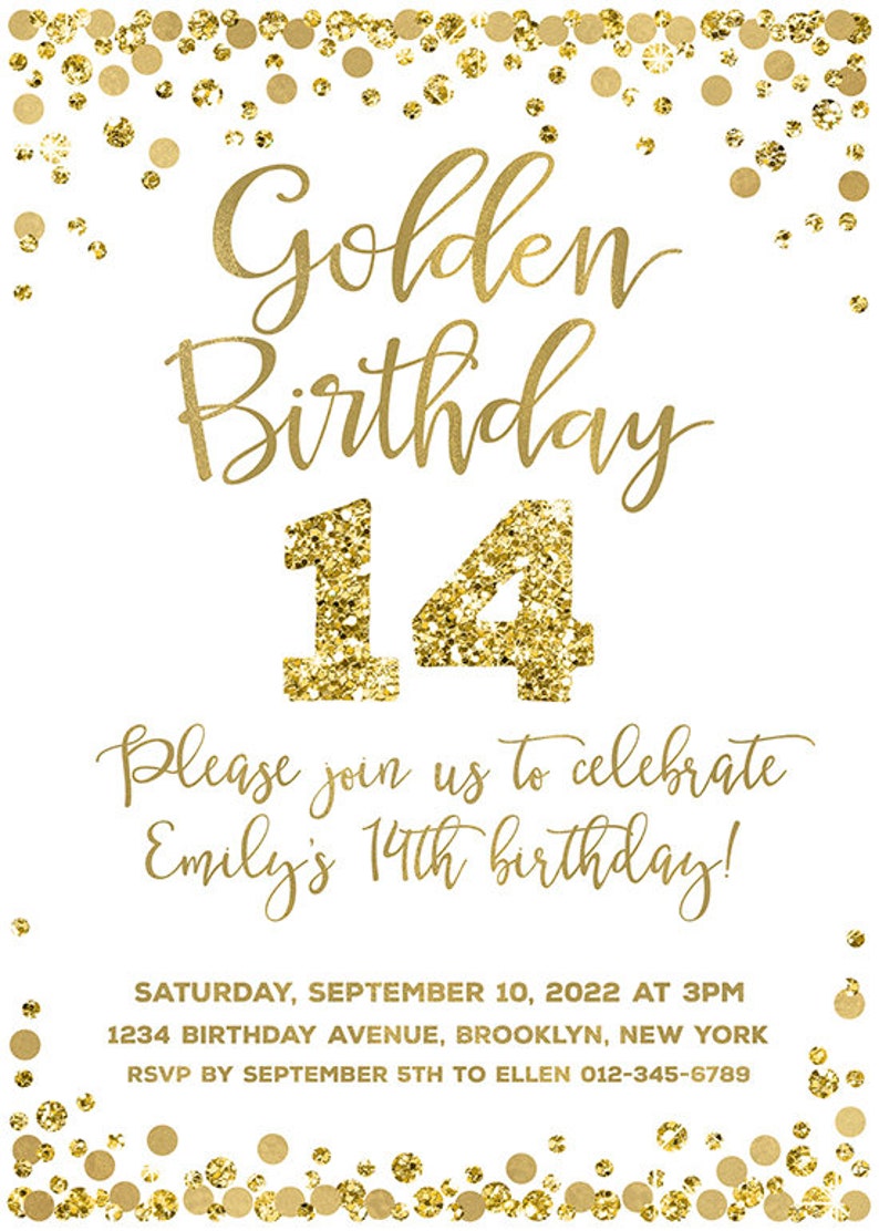 Personalized Golden Birthday Invitation Gold Glitter Birthday - Etsy