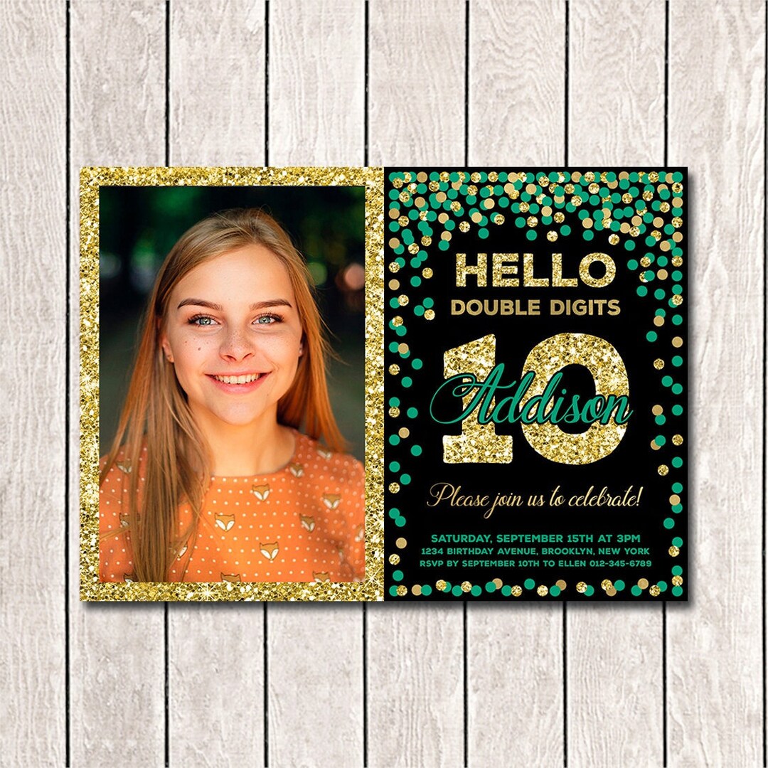 Double Digits Birthday Invitation Emerald Green 10th Birthday ...