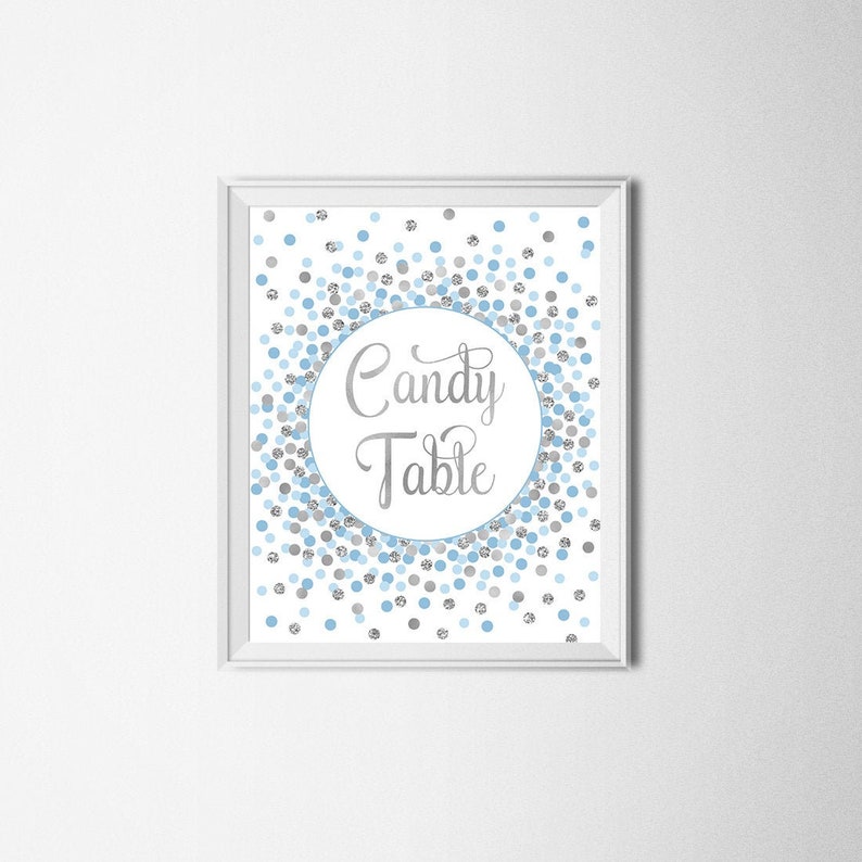 Candy Table Sign Printable Blue and Silver Decorations Birthday Party ...