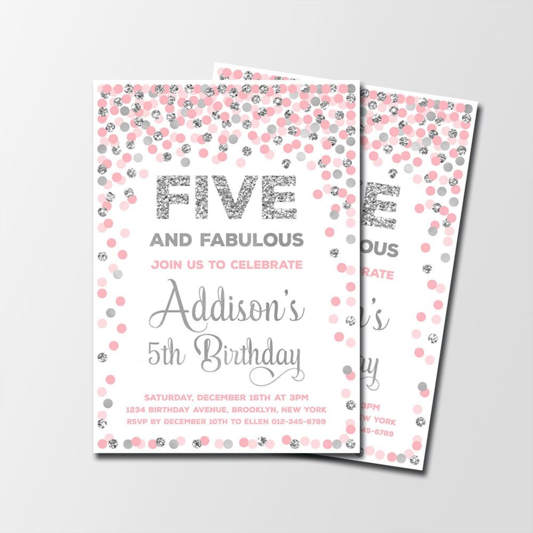 Five and Fabulous Invitation 5th Birthday Invitations for Girl ...