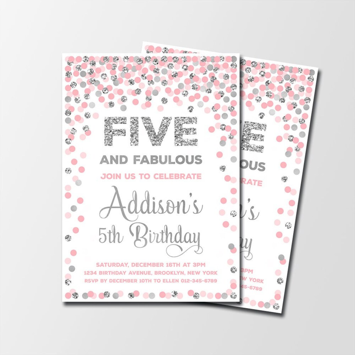Five and Fabulous Invitation 5th Birthday Invitations for Girl - Etsy
