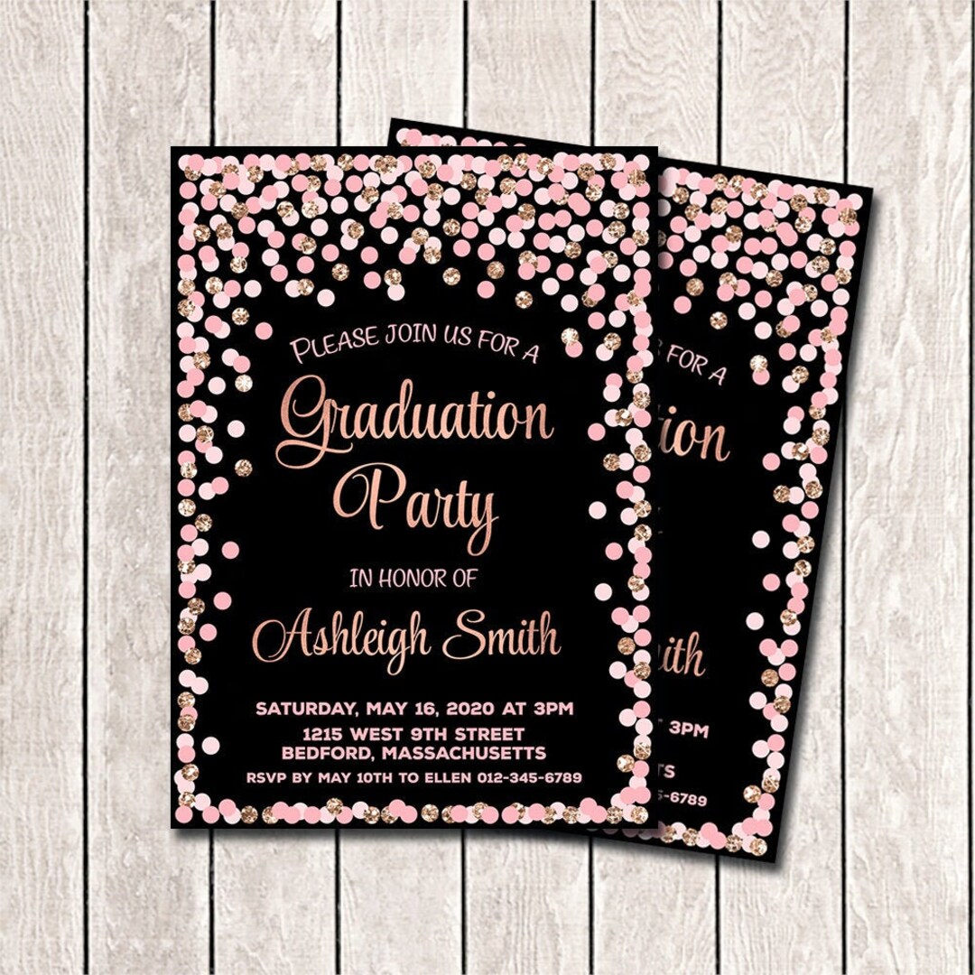 Graduation Invitation for Girls Pink Rose Gold and Black Graduation ...