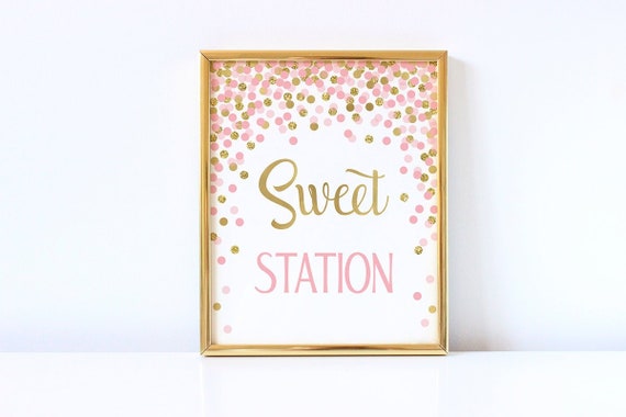 Sweet Station Sign Printable Pink and Gold Candy Bar Sign Girl | Etsy