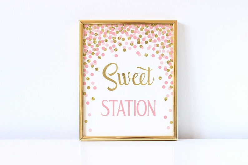Sweet Station Sign Printable Pink and Gold Candy Bar Sign Girl Birthday ...