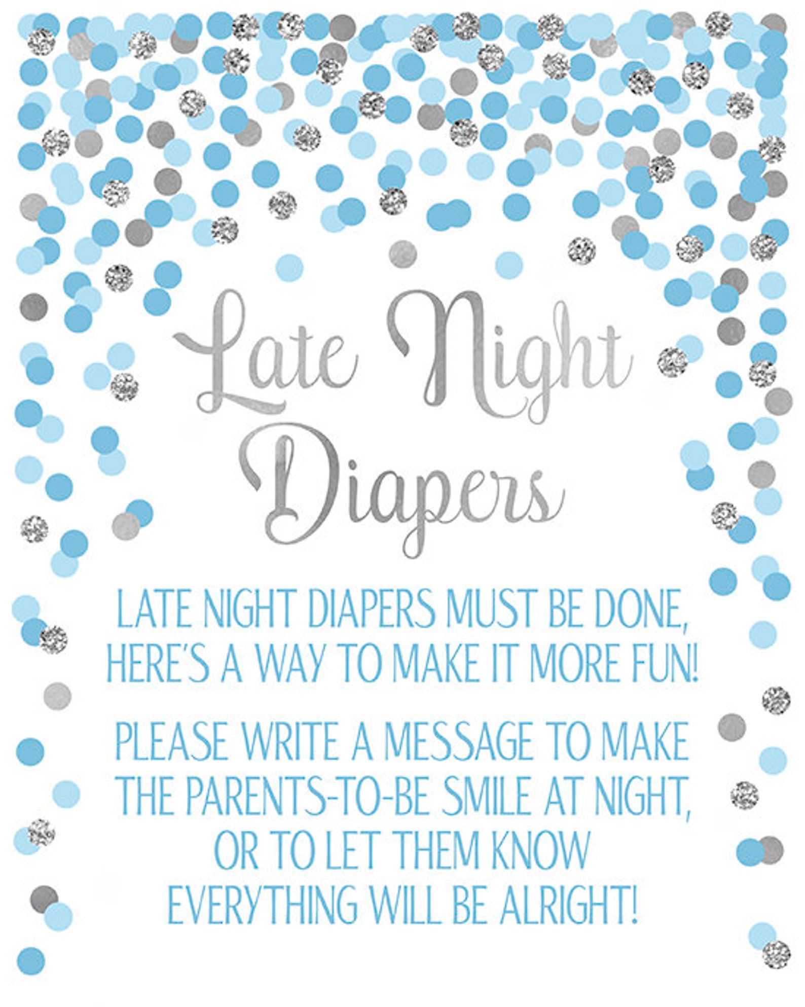 Blue and Silver Late Night Diapers Sign Printable Baby Boy | Etsy
