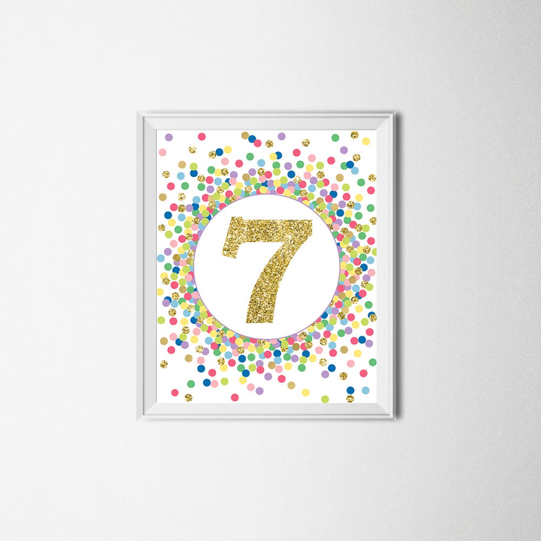 Number 7 Sign Seven Print 7th Birthday Party Decor Rainbow and Gold ...