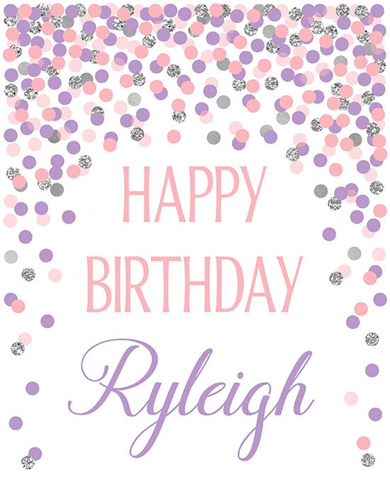 Happy Birthday Sign Printable Pink Purple Silver Birthday - Etsy
