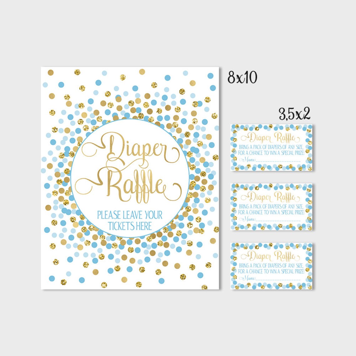 Diaper Raffle Sign Diaper Raffle Ticket Blue and Gold Confetti Baby ...