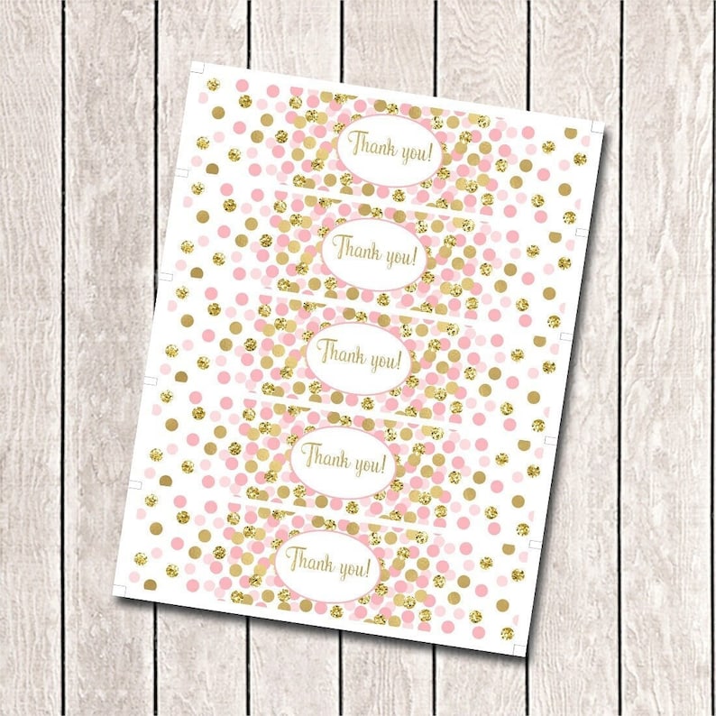 Thank You Water Bottle Labels Pink and Gold Water Bottle Wraps - Etsy