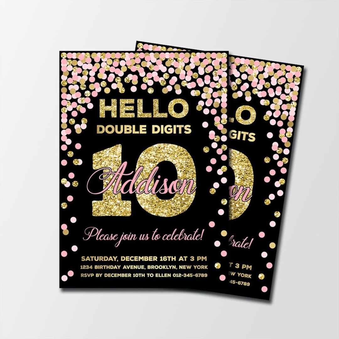 Double Digits Invitation Pink Gold 10th Birthday Invitation for Girl ...