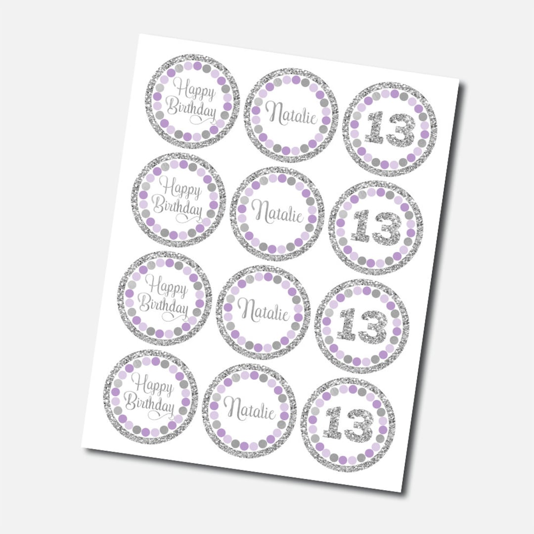13th Birthday Cupcake Toppers Purple and Silver Birthday Decoration ...