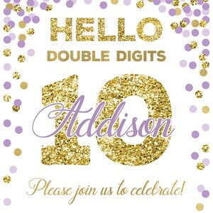 Purple and Gold Double Digits Invitation 10th Birthday Invitation for ...