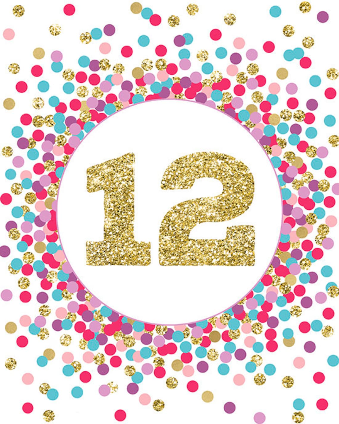 Number 12 Sign Printable 12th Birthday Girl Table Sign Hot Pink Purple ...