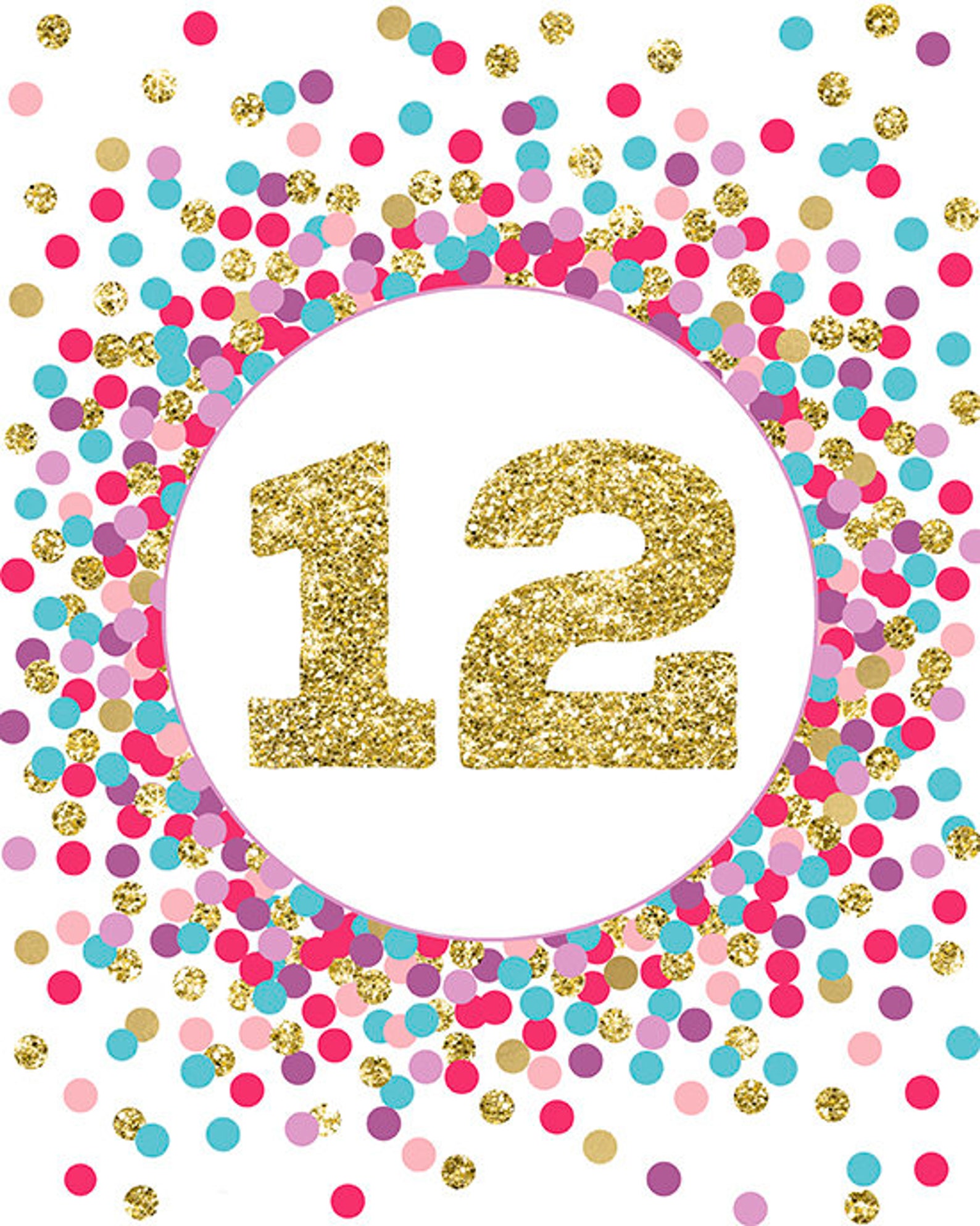 Number 12 Sign Printable 12th Birthday Girl Table Sign Hot Pink Purple ...