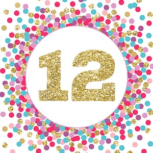 Number 12 Sign Printable 12th Birthday Girl Table Sign Hot Pink Purple ...