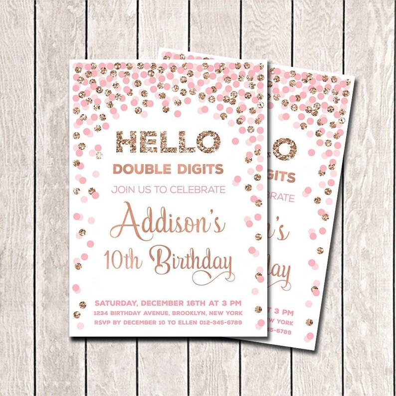 Double Digits Birthday Invitation Pink and Rose Gold 10th | Etsy