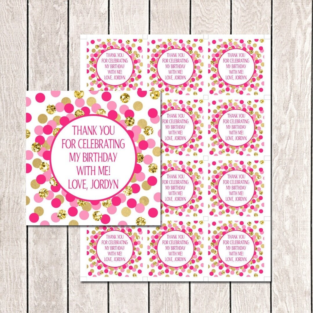 Thank You for Celebrating My Birthday With Me Tags Hot Pink and Gold ...