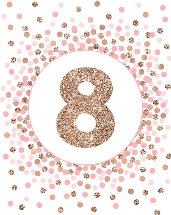Number 8 Sign Printable Pink and Rose Gold 8th Birthday | Etsy