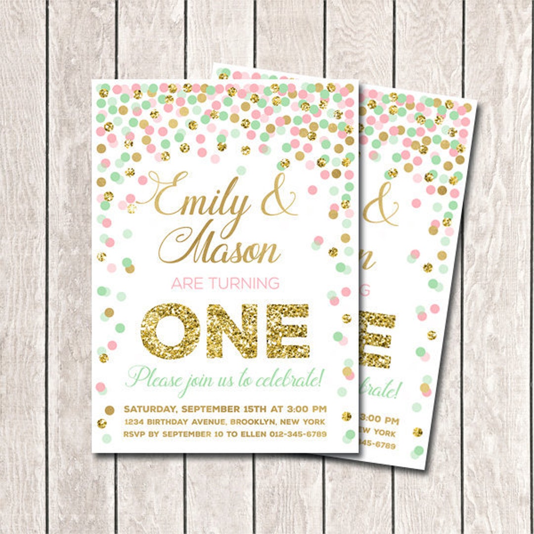 Twin Birthday Invitations Printable Twins First Birthday Invitations ...