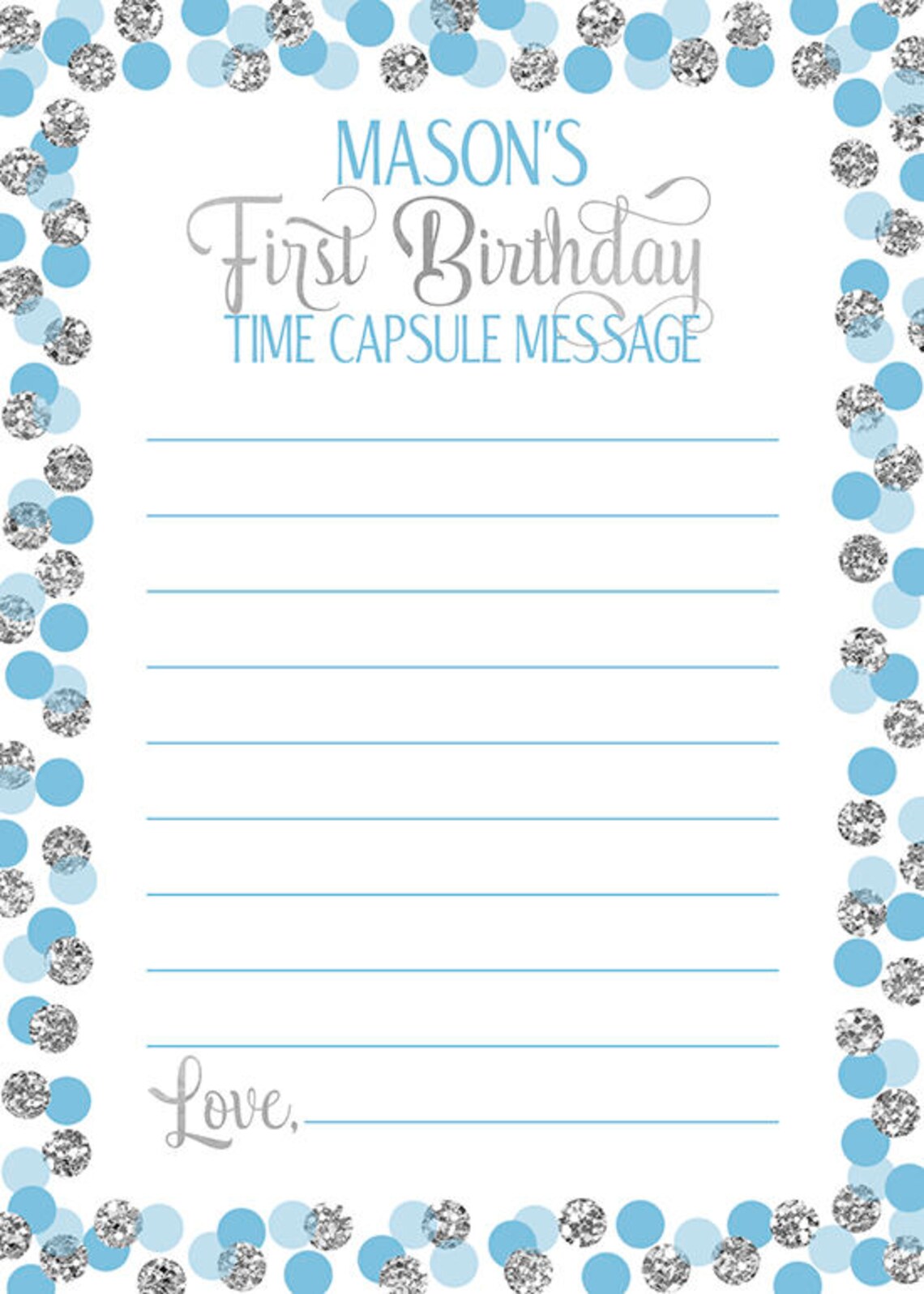 Time Capsule First Birthday Boy Blue and Silver 1st Birthday | Etsy