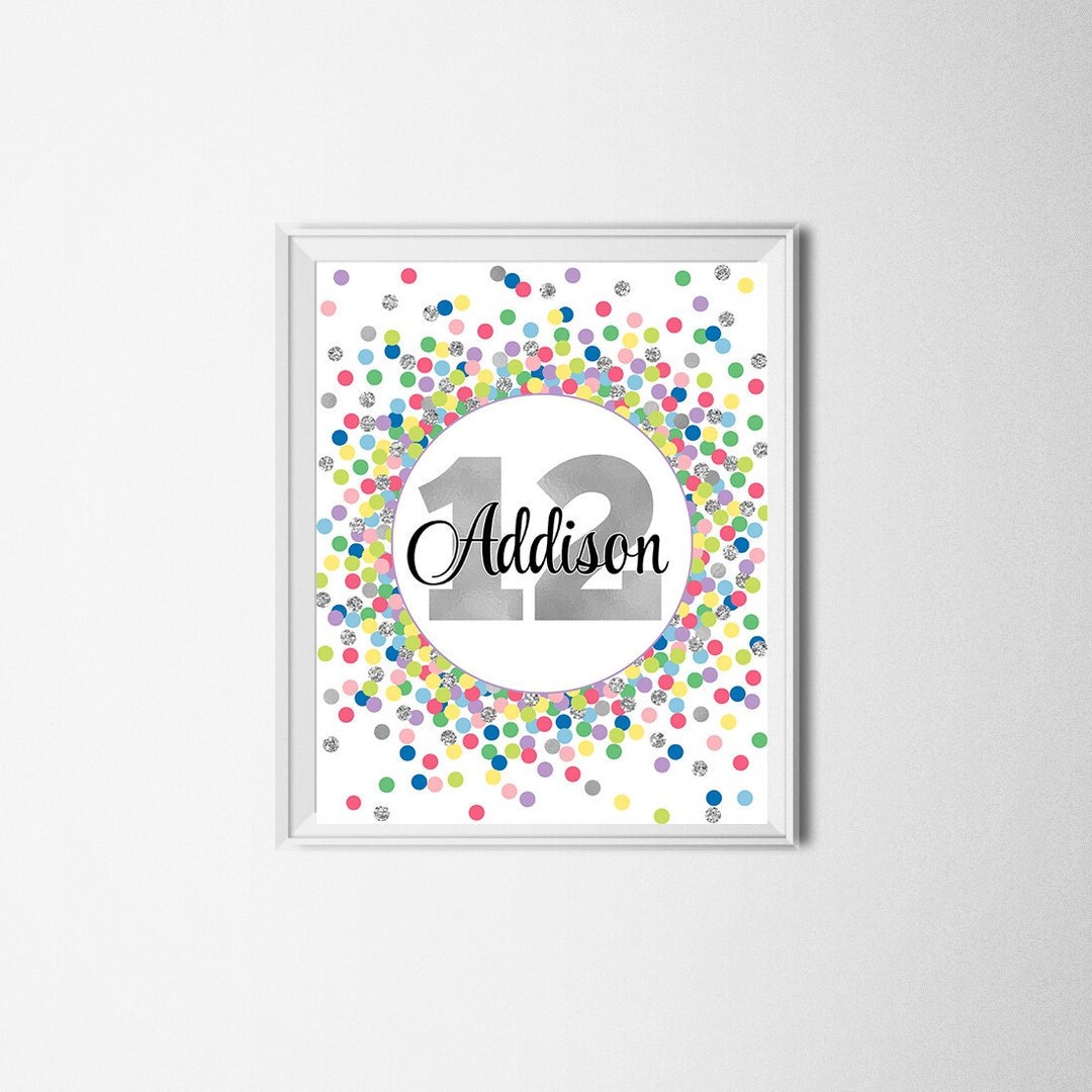 Name Sign Printable Rainbow and Silver 12t Birthday Decorations Silver ...
