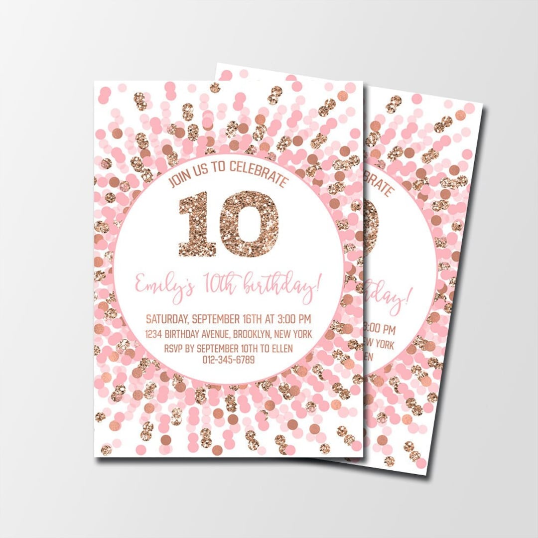 Pink and Rose Gold Birthday Invitation Confetti Invitation for Girl ...