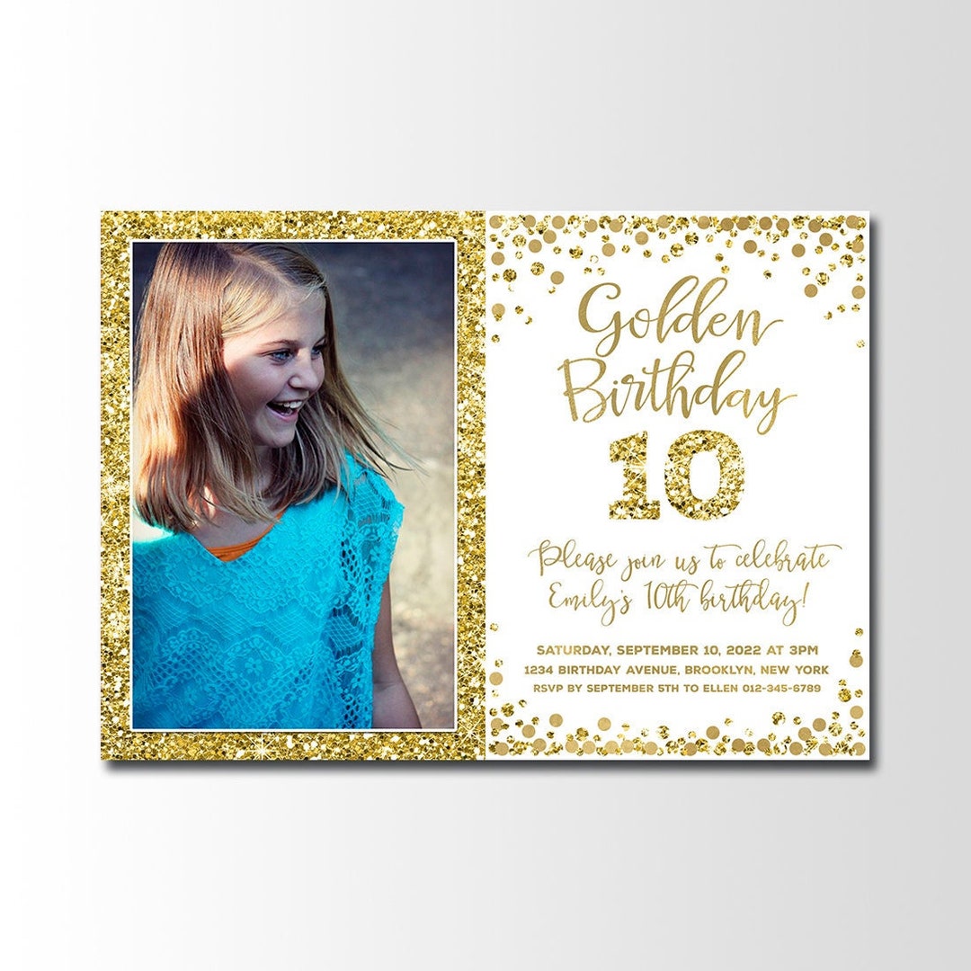 Personalized Golden Birthday Invitation Golden Birthday Photo ...