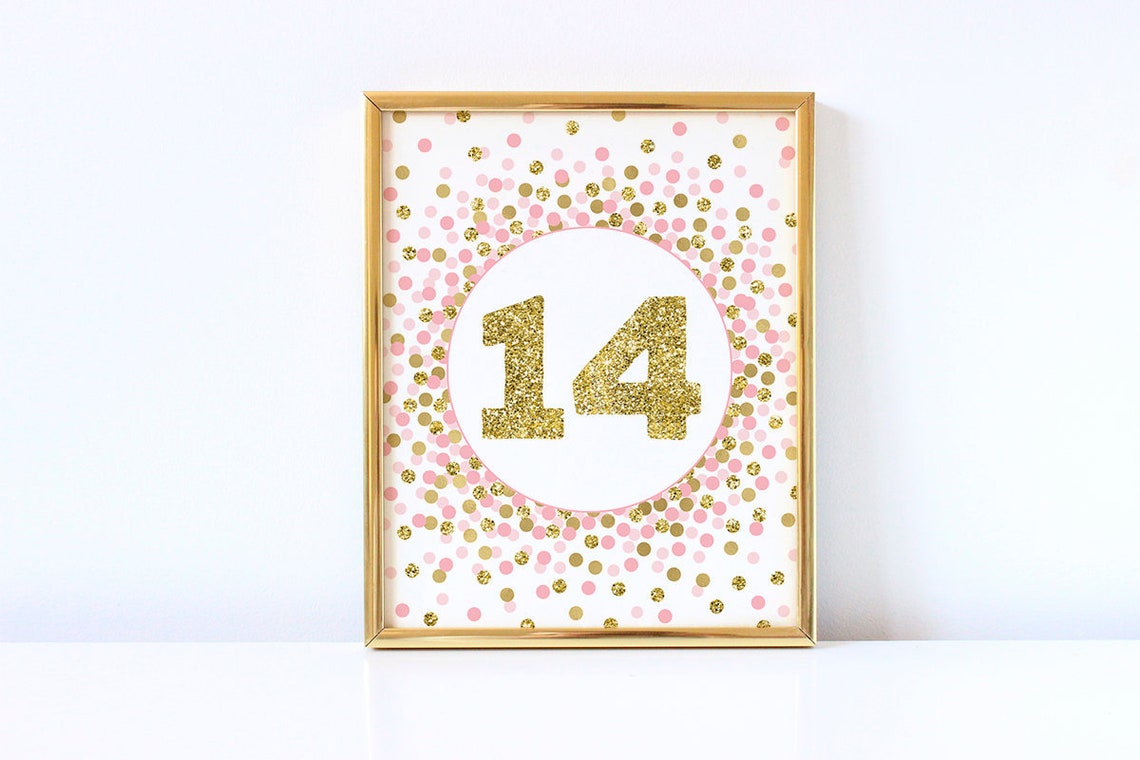 14th birthday girl decorations Pink and gold number 14 sign | Etsy