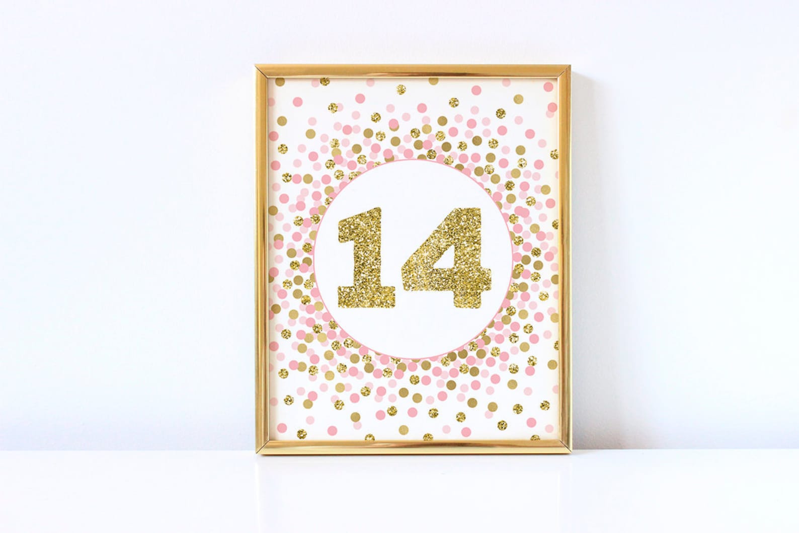 14th Birthday Girl Decorations Pink and Gold Number 14 Sign Printable ...