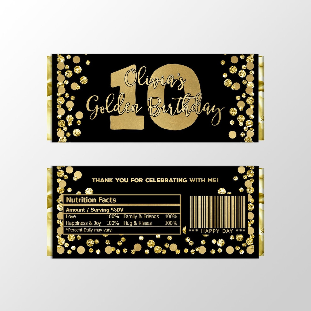 Golden Birthday Candy Wrappers Gold Black Candy Bar Label Personalized ...
